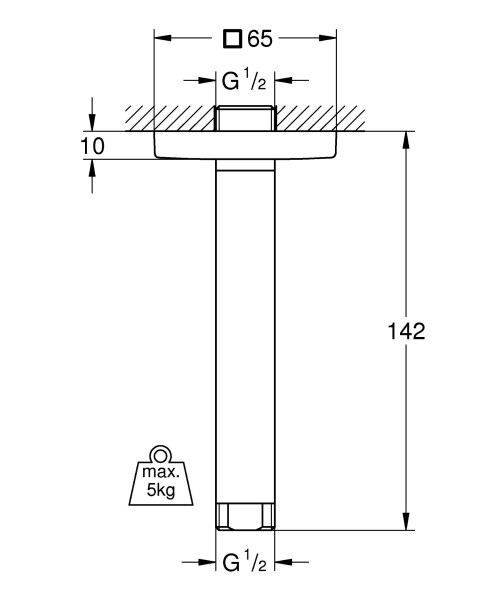 GROHE Deckenauslass Rainshower 27485 eckige Rosette Länge 142mm chrom ...