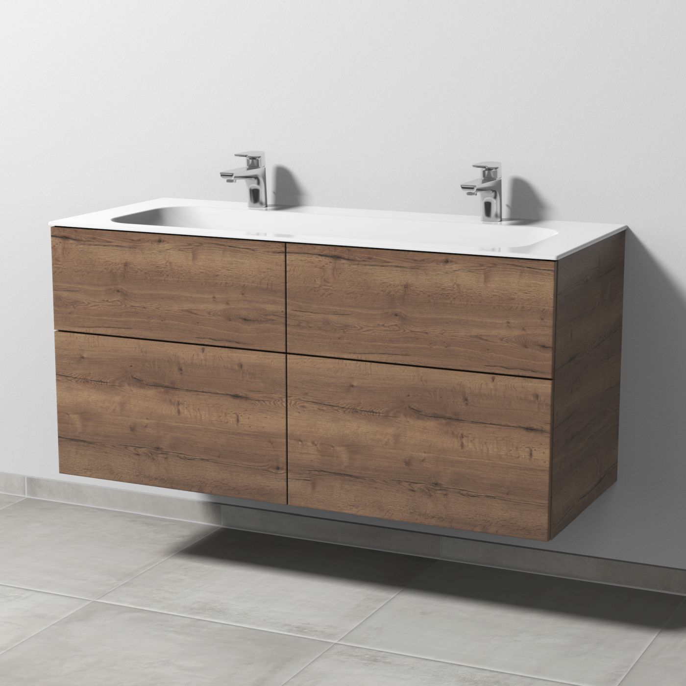 Sanipa 3way Finion Keramik-Doppelwaschtisch-Set mit 4 Auszügen, Eiche ...