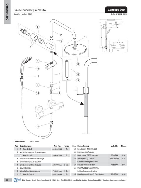 Ideal Standard Wandbefestigung für Brausestange, F960891AA A5686AA für ...